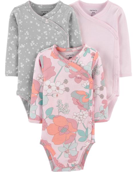 3-Pack Floral Side-Snap Bodysuits - Carter's
